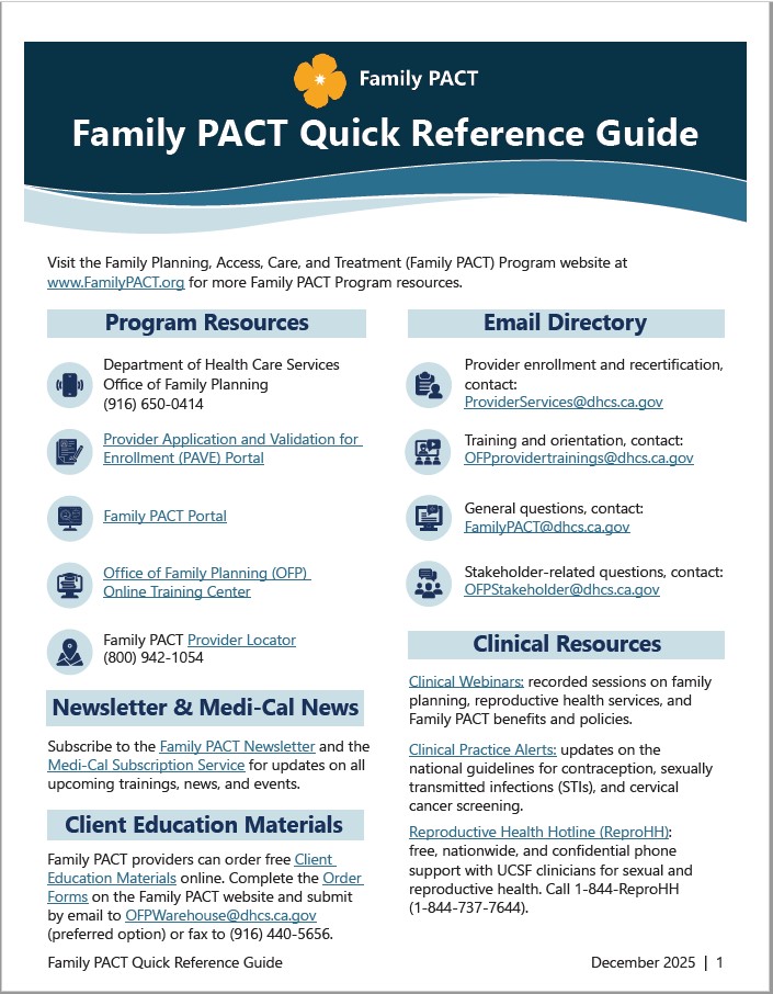 Quick Reference Guides | California Family PACT