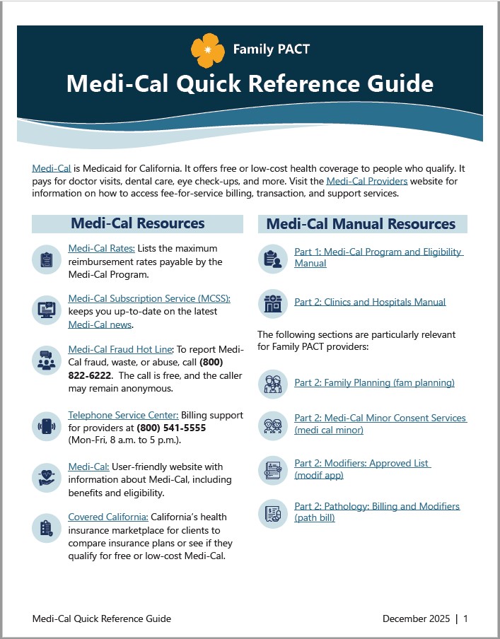 Quick Reference Guides | California Family PACT